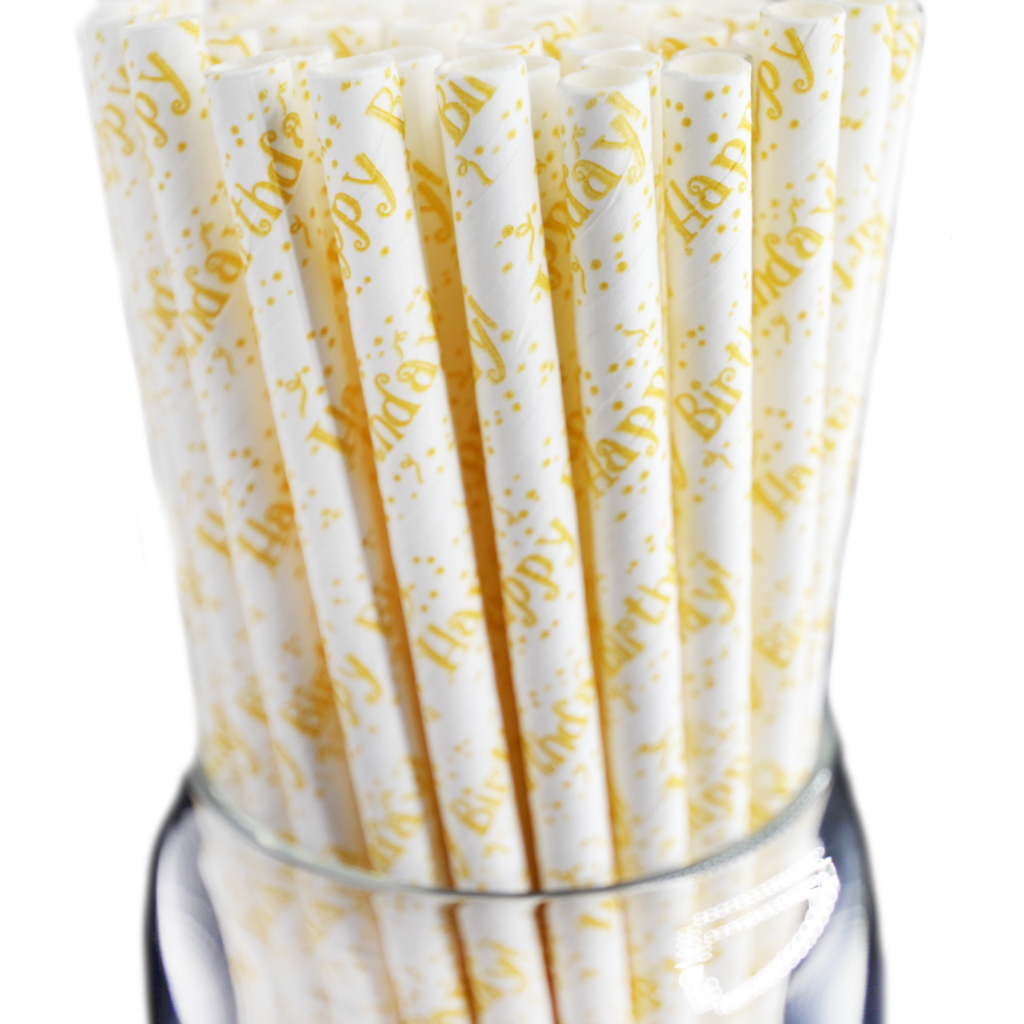 Happy Birthday Yellow Paper Straw - Roc Paper Straws