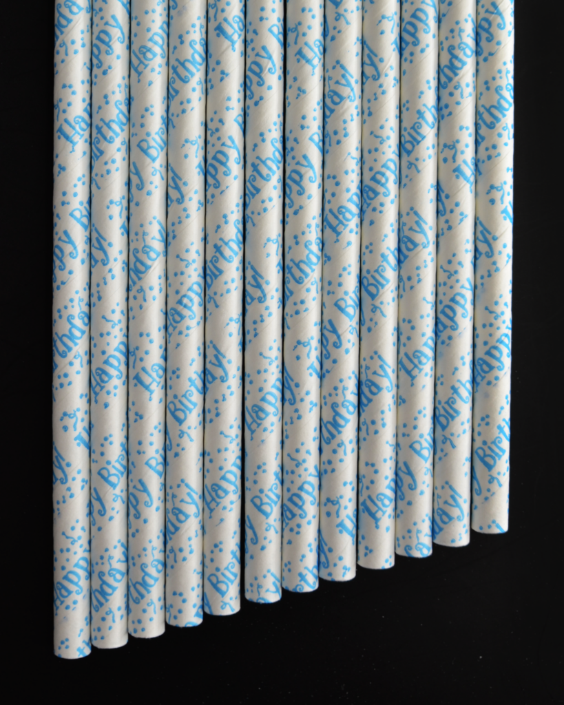 Happy Birthday Light Blue Paper Straw - Roc Paper Straws